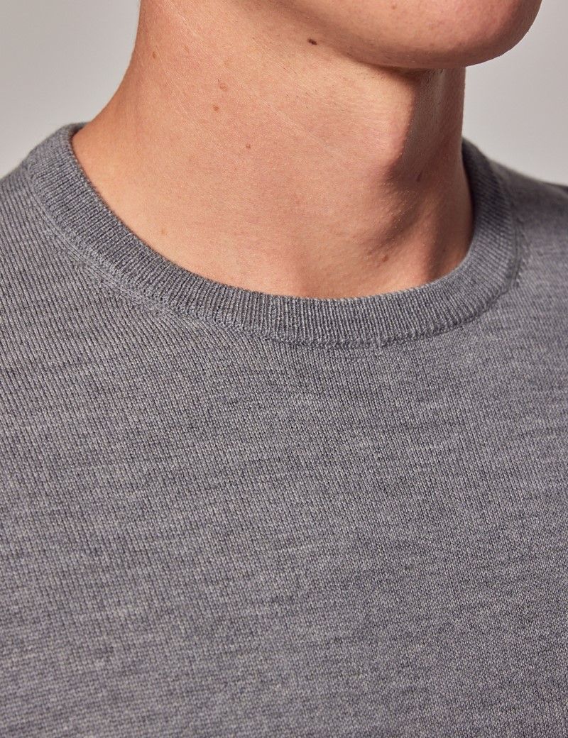 Men’s Grey Crew Neck Merino Wool Jumper