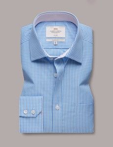 Men's Non-Iron Blue & White Gingham Check Classic Fit Shirt | Hawes & Curtis