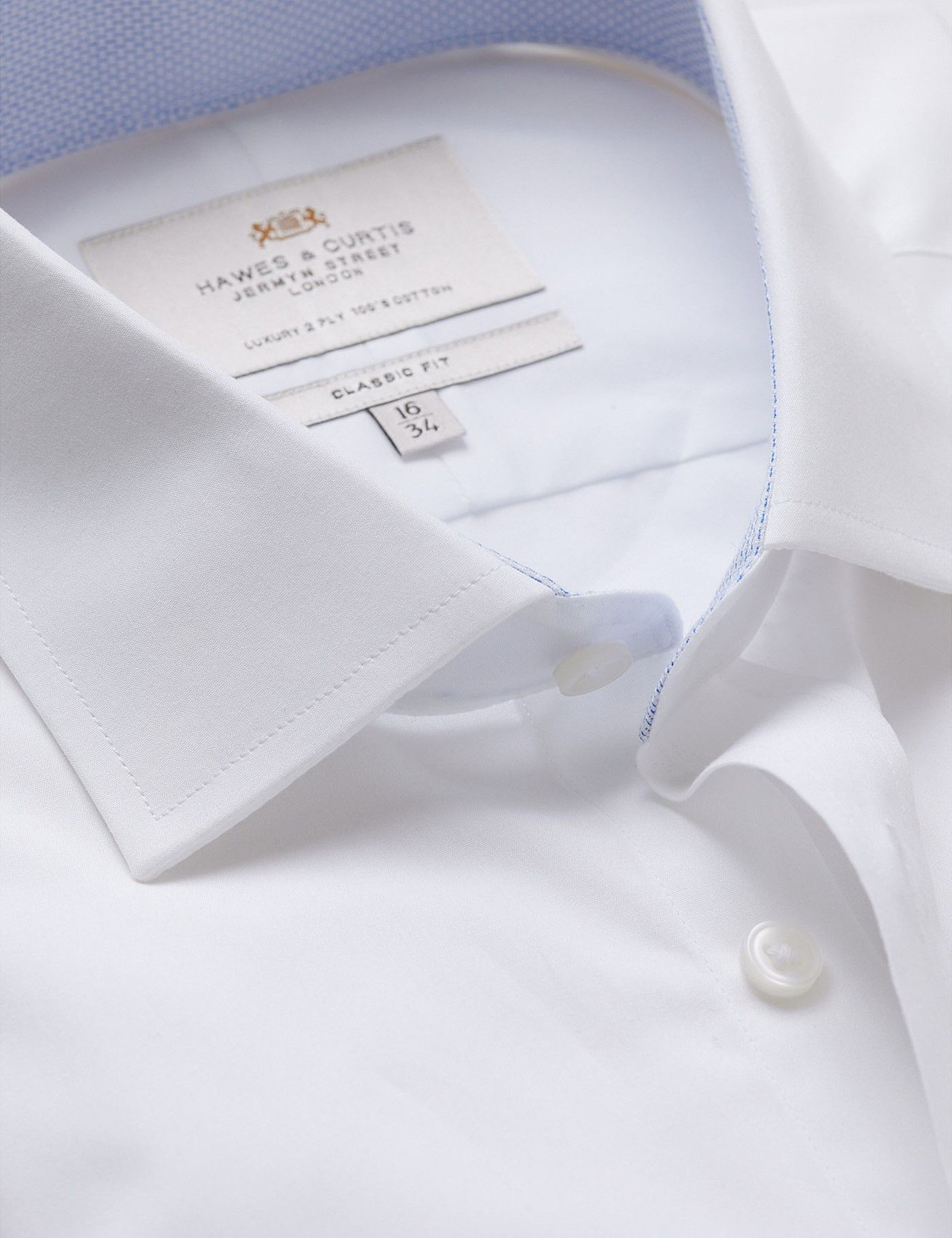 Men's White Poplin Classic Shirt - Contrast Detail & Breast Pocket ...