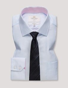 Men's Non-Iron Blue Pick and Pick Classic Shirt - Contrast Detail ...