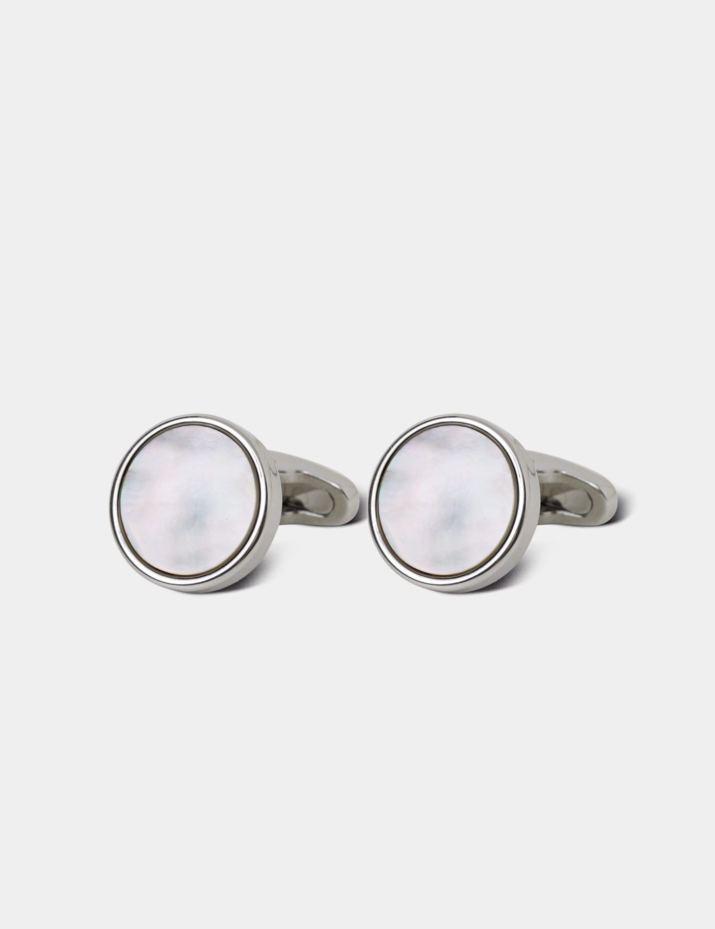 Men's Silver Round Cufflinks - Mother Of Pearl Detail | Hawes & Curtis