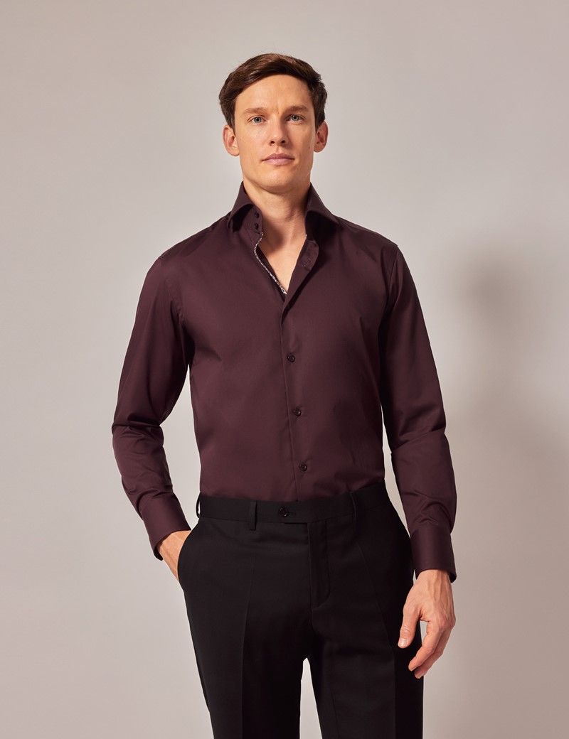 Men s Dark Red Slim Shirt Contrast Detail High Collar Hawes Curtis