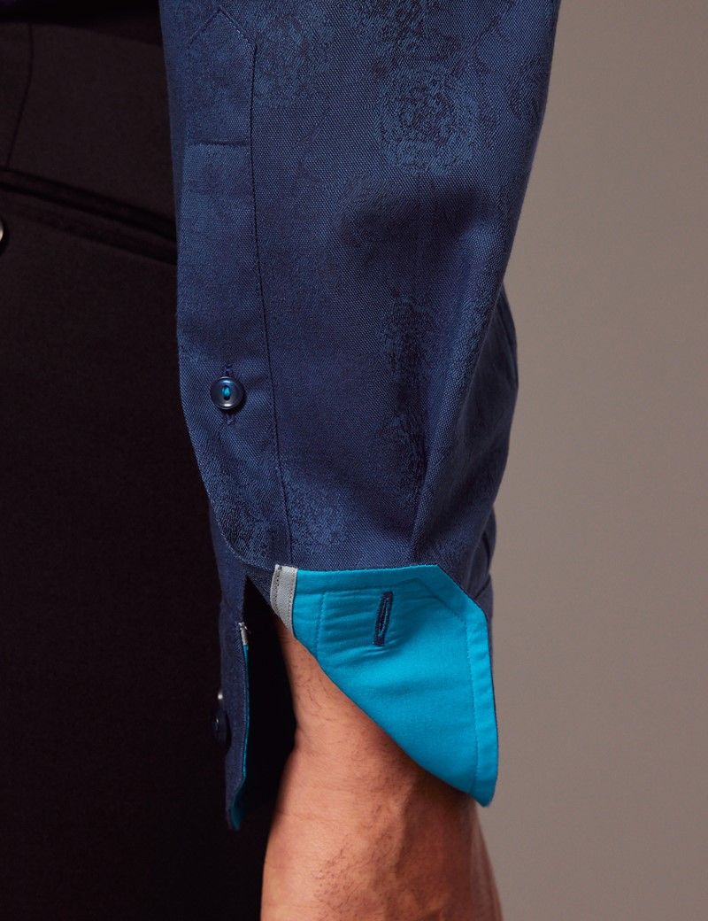 Men's Dark Blue Jacquard Slim Shirt | Hawes & Curtis