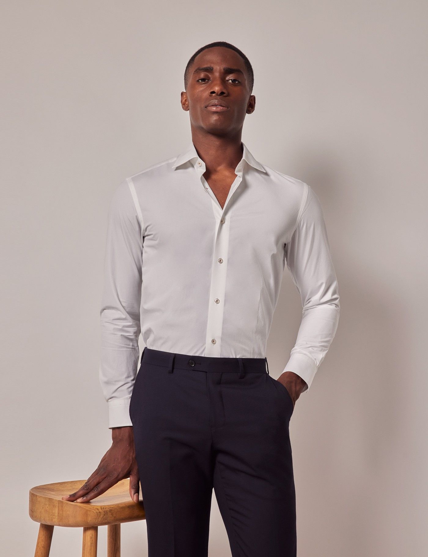 Men's White Slim Shirt - Contrast Detail | Hawes & Curtis
