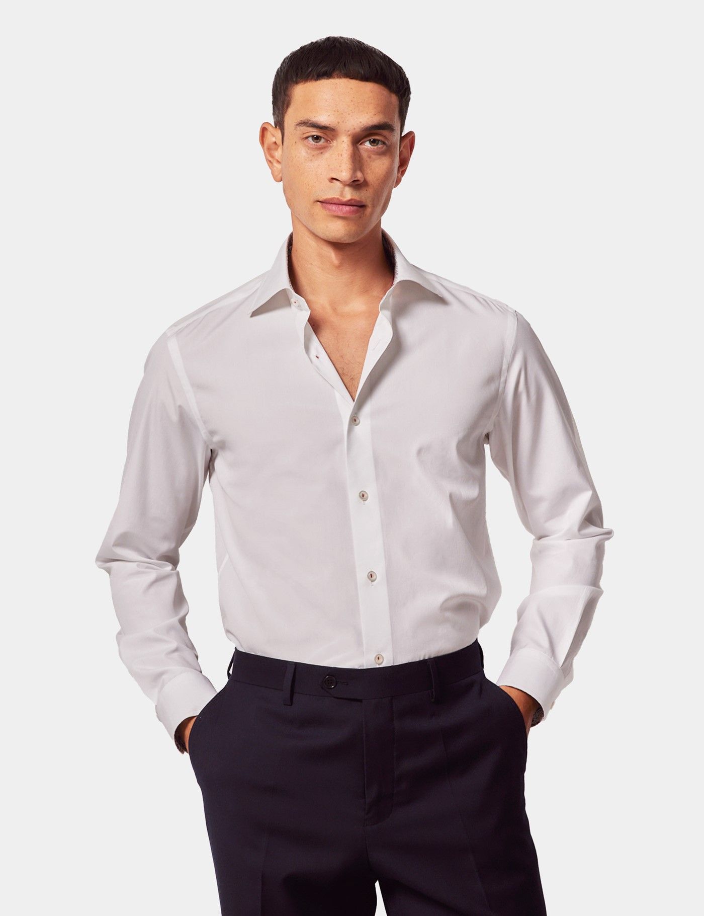 Men's White Slim Shirt - Contrast Detail | Hawes & Curtis