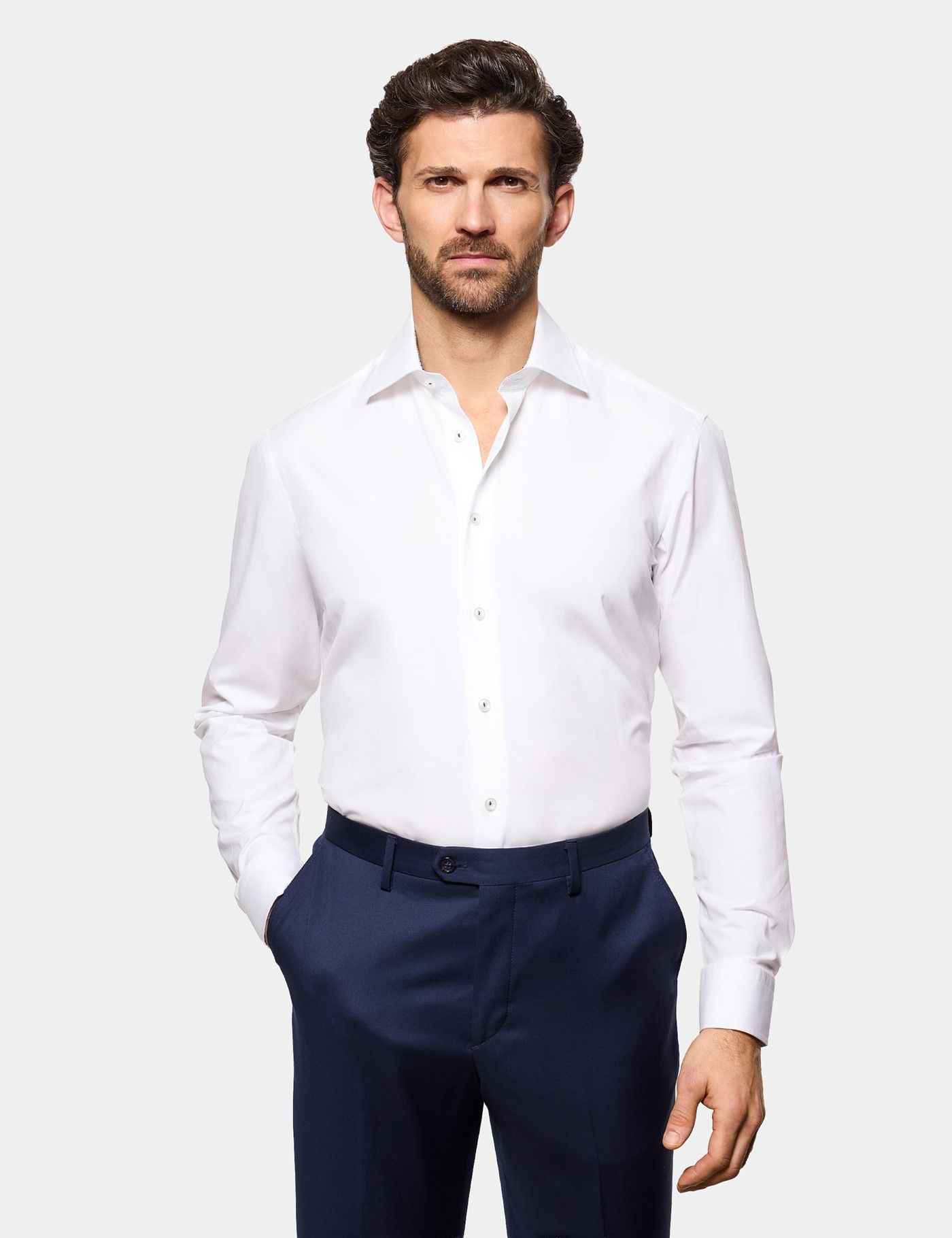 Men's Slim Fit White Curtis Shirt - Contrast Detail | Hawes & Curtis