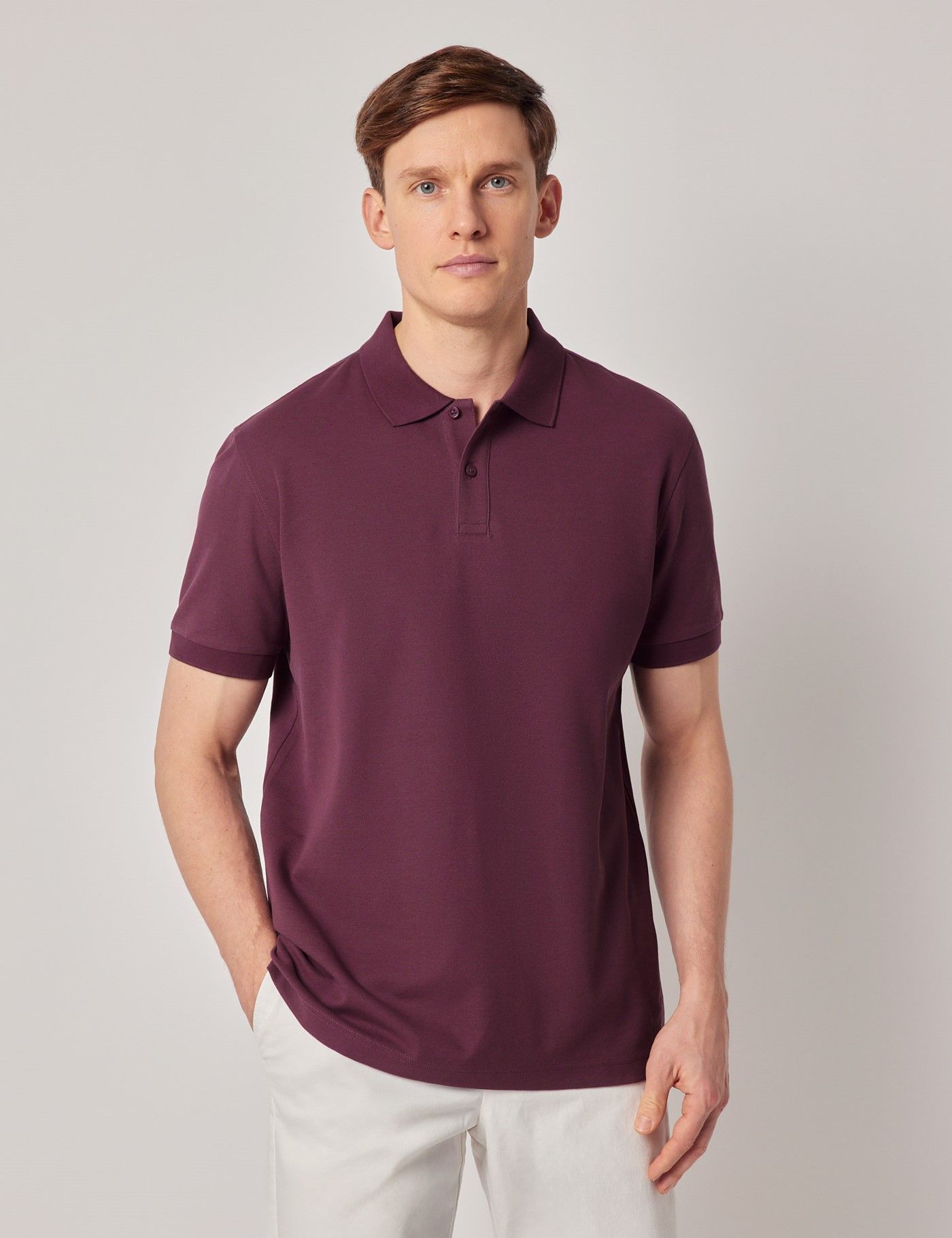 Men's Wine Mercerised Cotton Polo Shirt - Short Sleeve | Hawes and Curtis