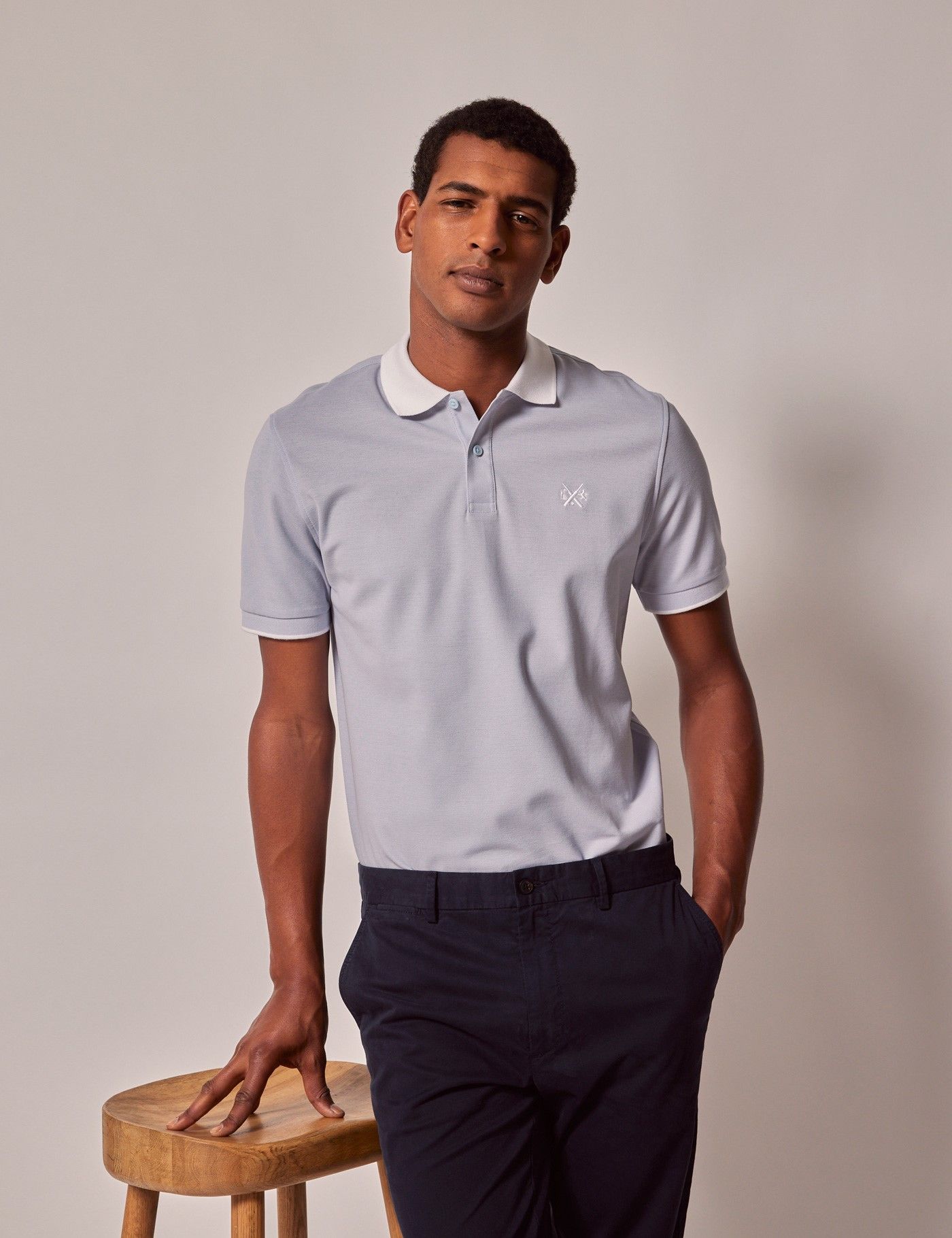 Mens Light Blue Tipped Mercerised Cotton Polo Shirt Lords Limited