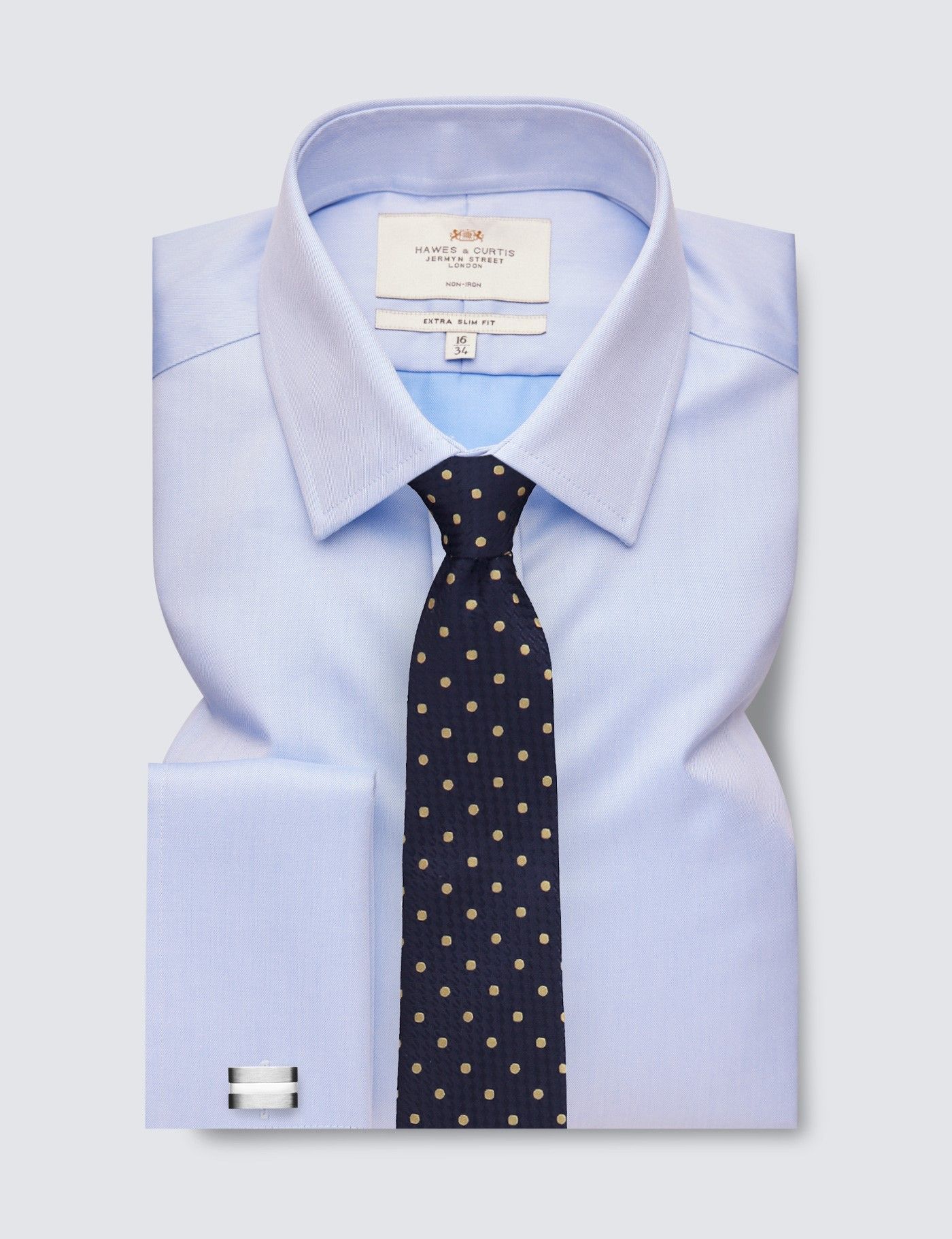 Men's Non-Iron Blue Twill Extra Slim Shirt - French Cuff