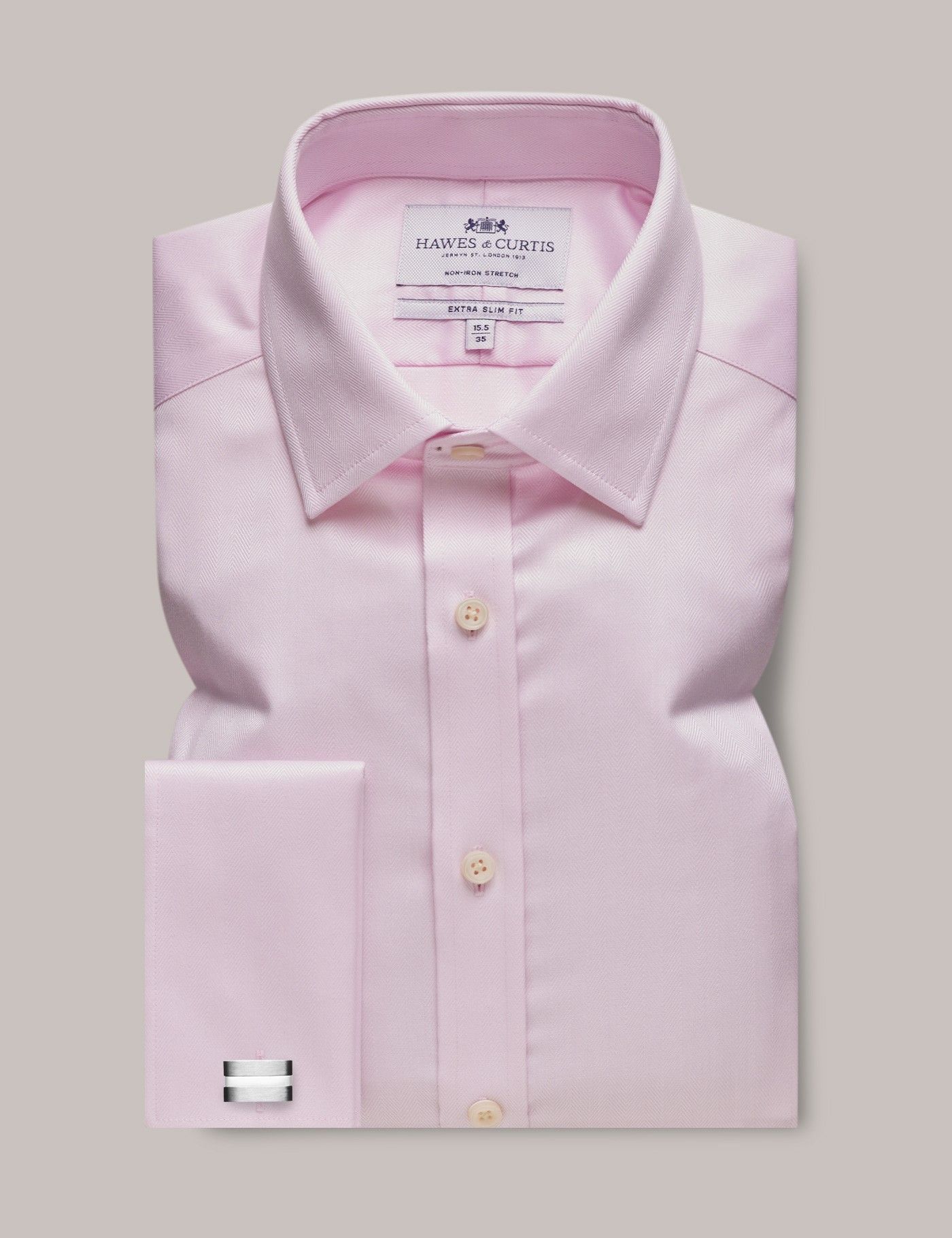 Men's Non-Iron Pink Herringbone Extra Slim Shirt - French Cuff | Hawes ...