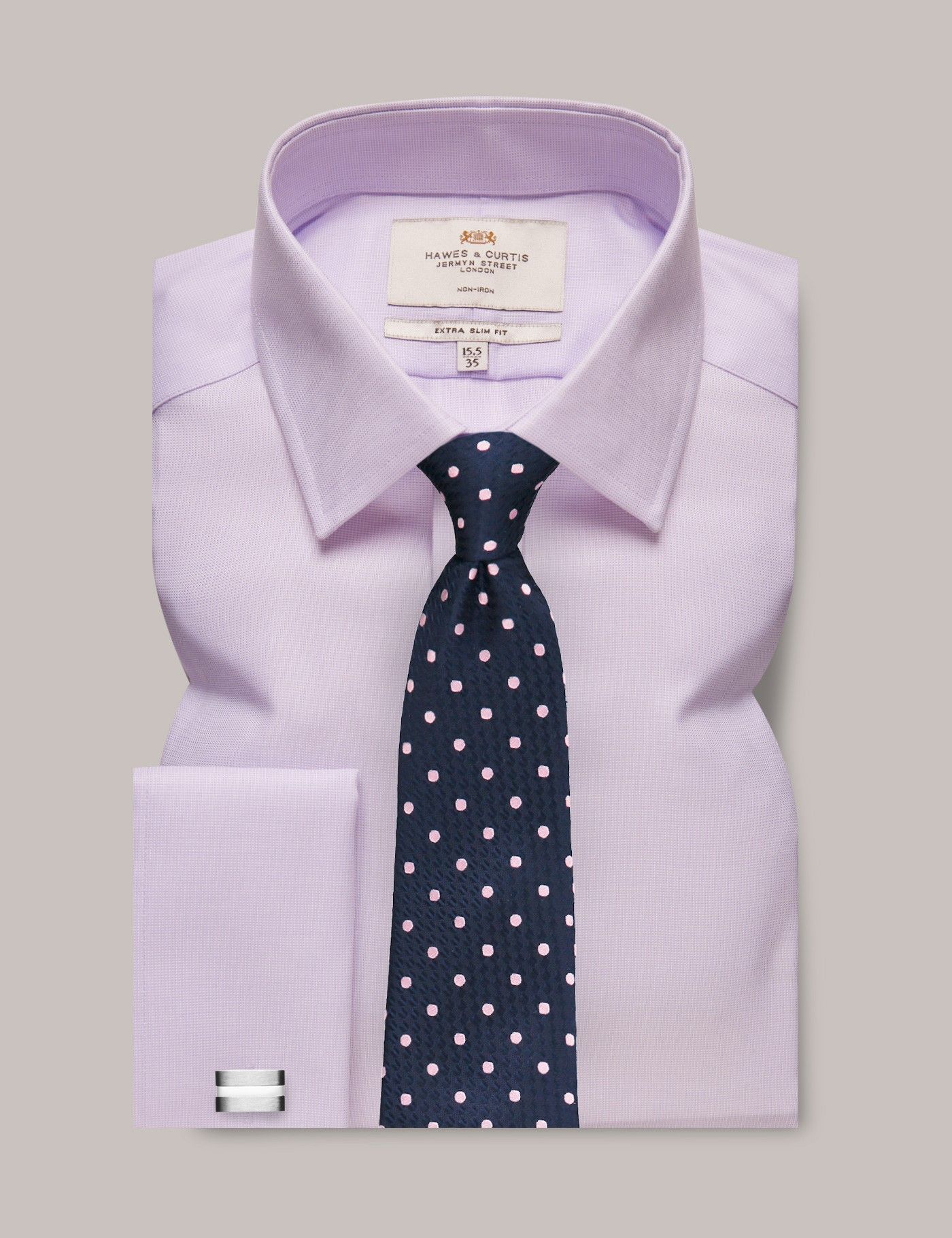 Men's Non-Iron Lilac & White Textured Weave Extra Slim Shirt - French Cuff
