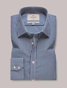Men's Non Iron Navy & White Gingham Check Extra Slim Fit Shirt | Hawes & Curtis