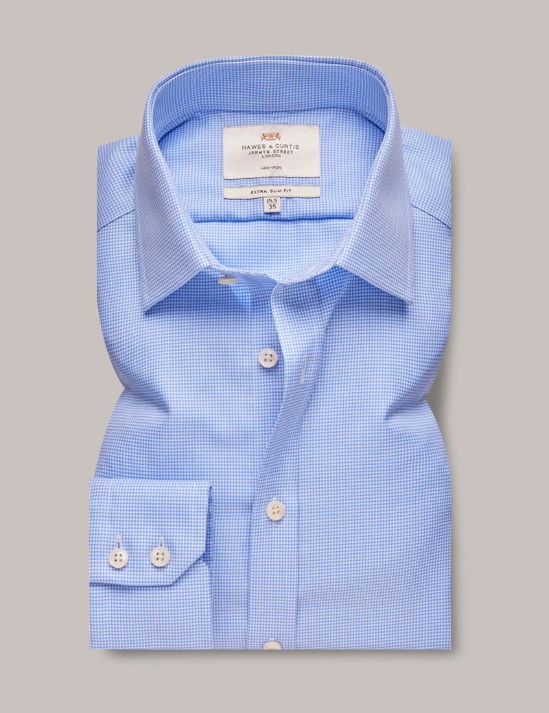 Men's Non-Iron Blue & White Plaid Extra Slim Fit Shirt