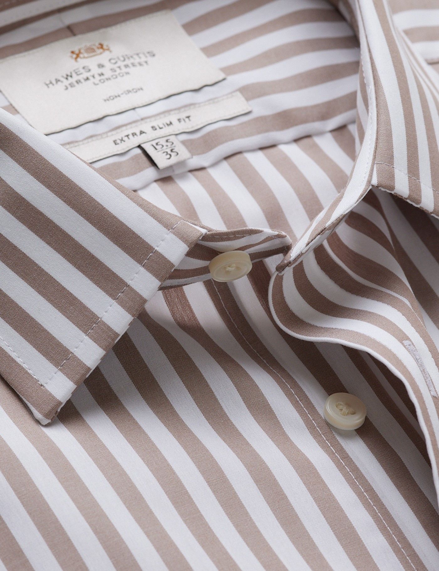 Men's Non-Iron Beige & White Bold Stripe Extra Slim Shirt | Hawes & Curtis