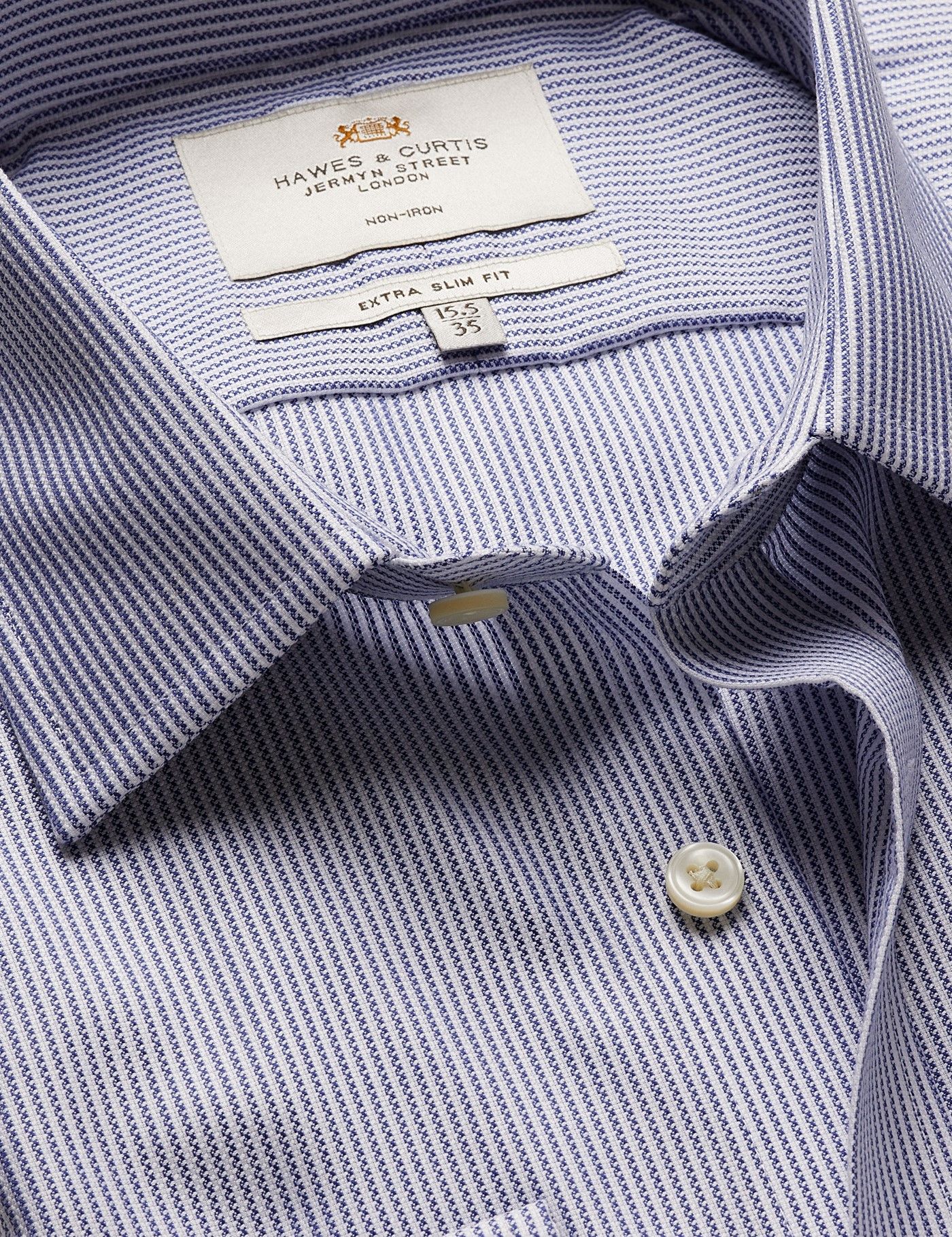 Men's Extra Slim Fit Navy & White Textured Stripe Non-Iron Shirt ...