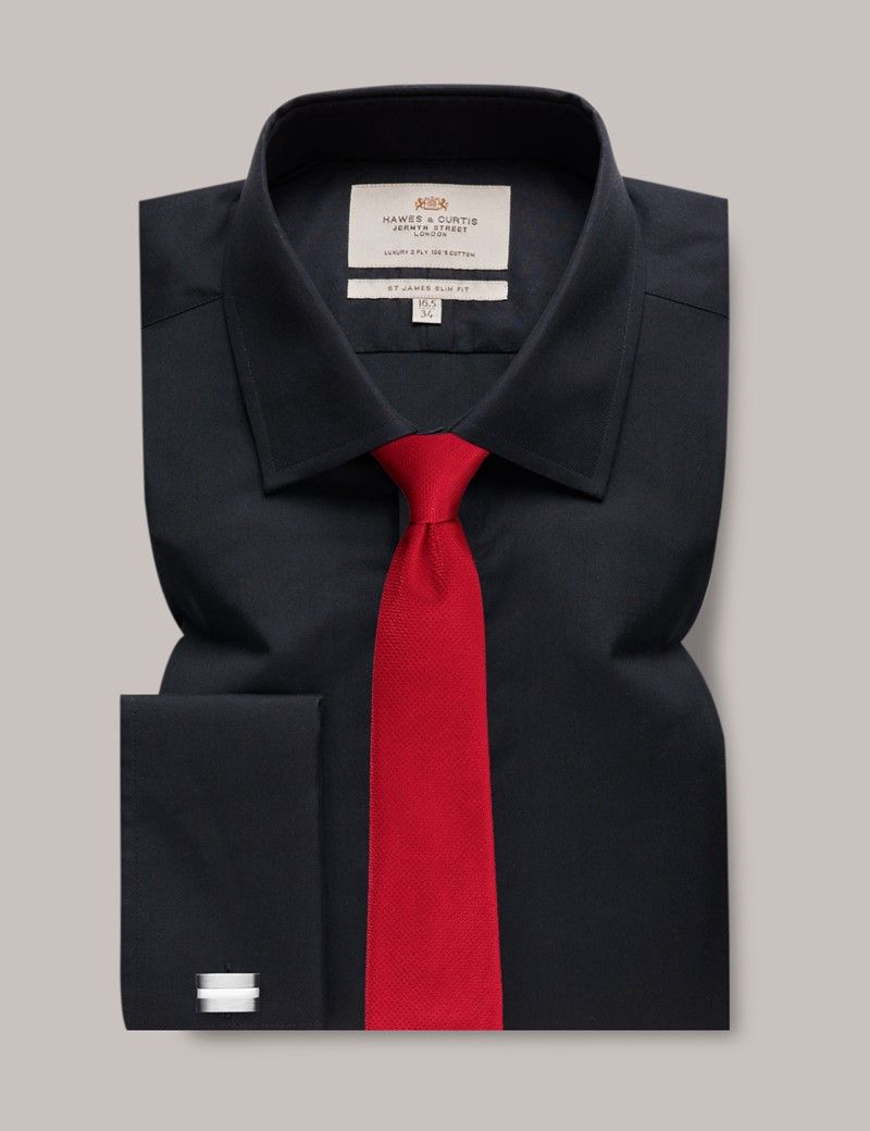 Men's Black Slim Shirt - French Cuff - Concealed Placket | Hawes and Curtis