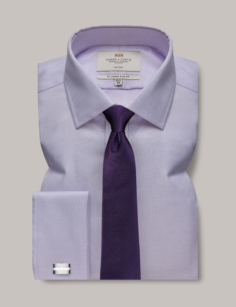 Men's Non-Iron Lilac & White Slim Shirt - French Cuff | Hawes and Curtis
