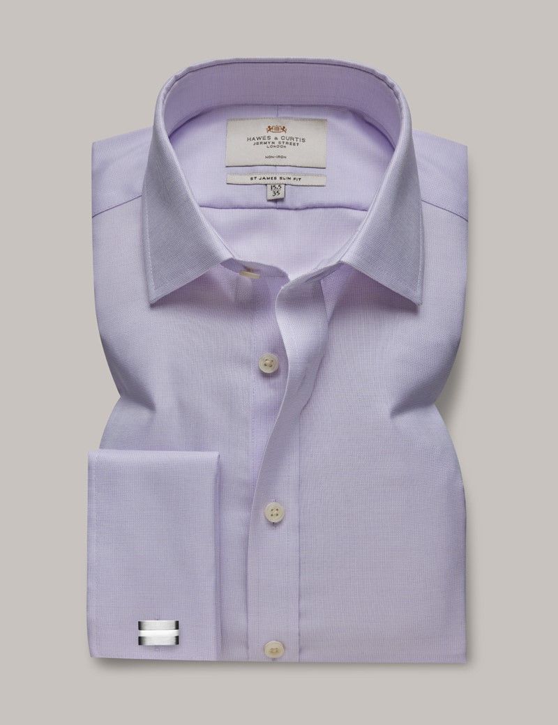 Men's Non-Iron Lilac & White Slim Shirt - French Cuff | Hawes and Curtis