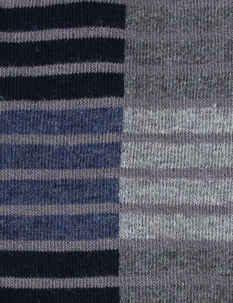 Men's Navy & Grey Stripe Cotton Socks | Hawes & Curtis