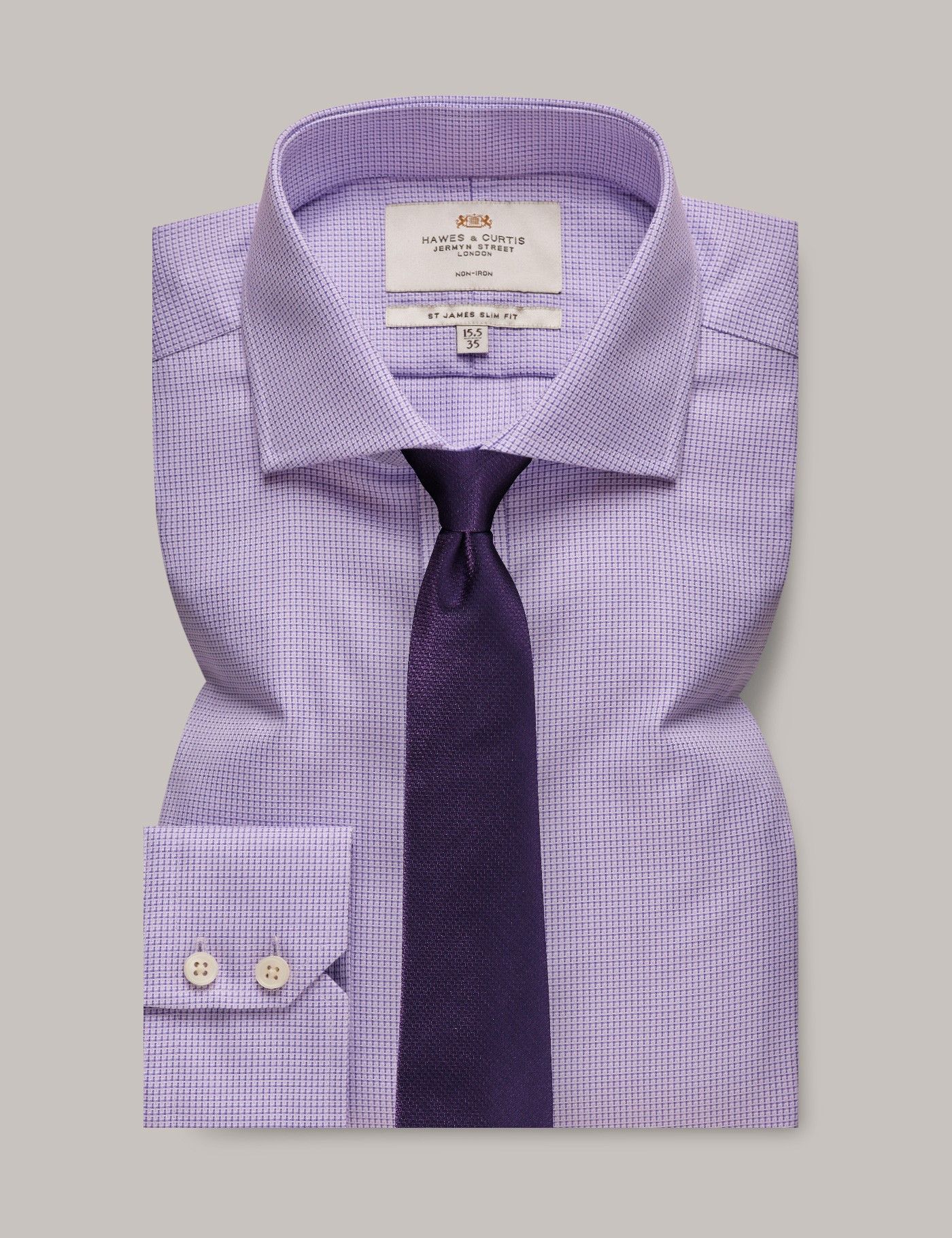 Men's Non-Iron Lilac & White Textured Weave Slim Shirt - Windsor Collar ...