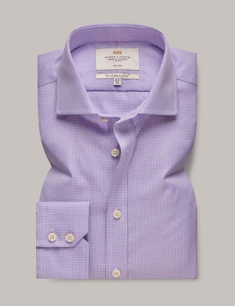 Men's Non-Iron Lilac & White Textured Weave Slim Shirt - Windsor Collar ...