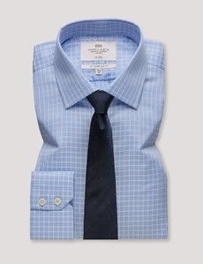 Men's Non-Iron Blue & White Grid Check Slim Fit Shirt | Hawes and Curtis