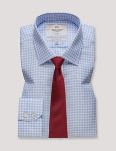 Men's Non-Iron Blue & White Grid Check Slim Fit Shirt | Hawes and Curtis