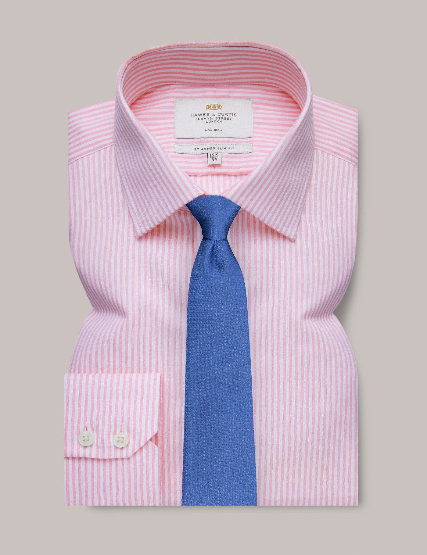 Mens Non Iron Pink And White Bengal Stripe Slim Shirt Hawes And Curtis