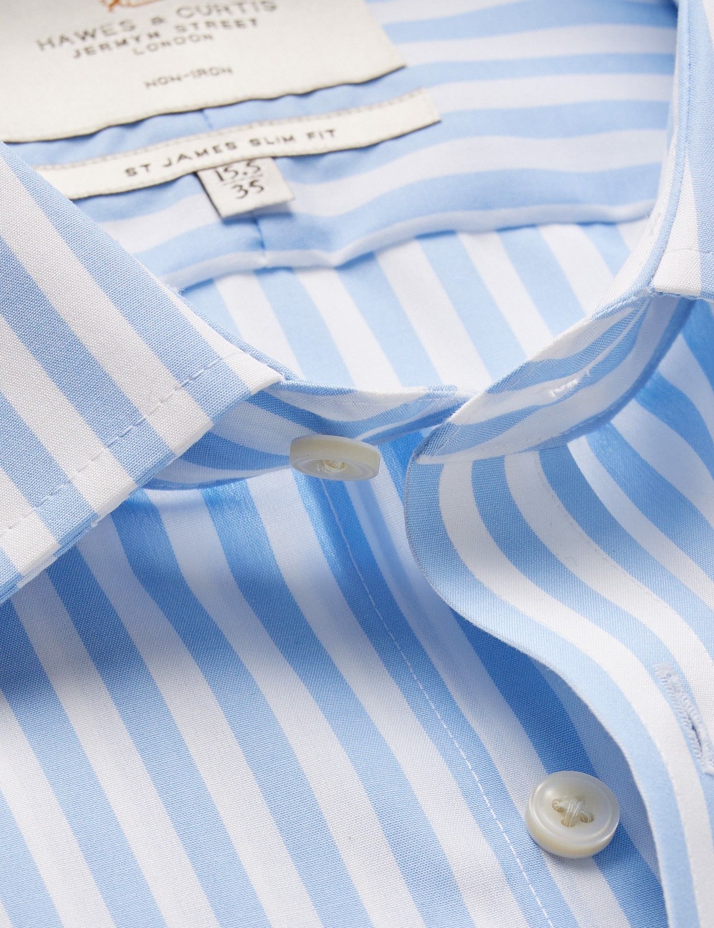 Non Iron Blue & White Bold Stripe Slim Fit Shirt - Semi Cutaway Collar ...