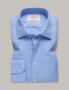 Men's Non-Iron Blue & White Textured Weave Slim Shirt | Hawes & Curtis