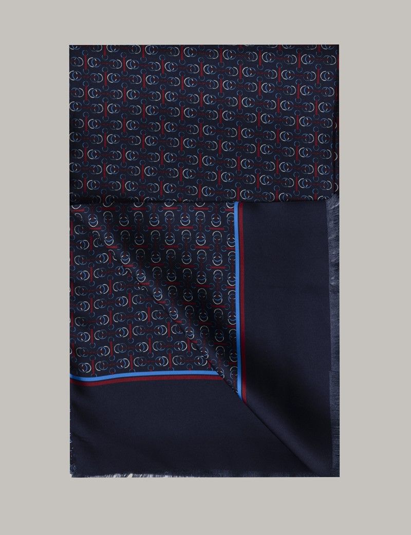 Mens Navy And Red Geometric Neck Scarf 100 Silk Hawes And Curtis