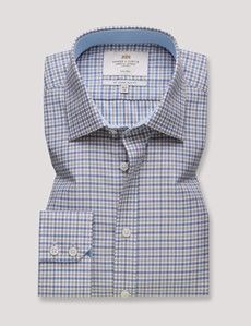 Men's Non-Iron Blue & Brown Multi Check Slim Fit Shirt - Contrast Detail | Hawes & Curtis