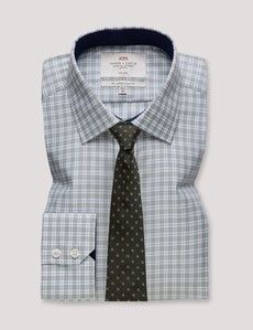 Men's Non-Iron Green & Blue Multi Check Slim Fit Shirt - Contrast Detail | Hawes & Curtis
