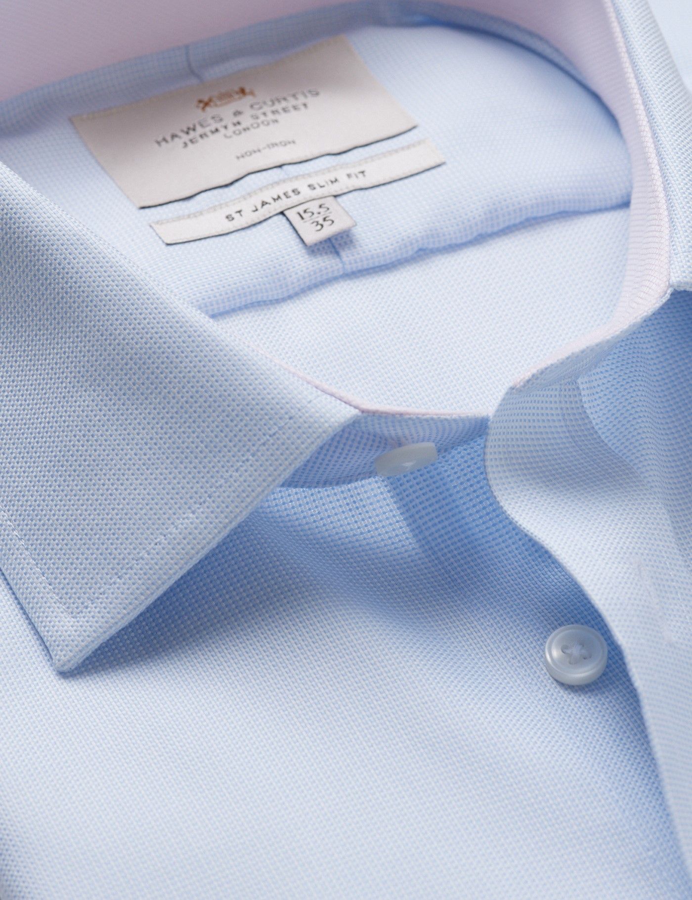 Men's Non-Iron Blue & White Pick and Pick Slim Fit Shirt - Contrast ...