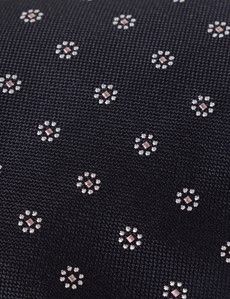 Men's Navy & Pink Floral Geo Tie - 100% Silk | Hawes & Curtis