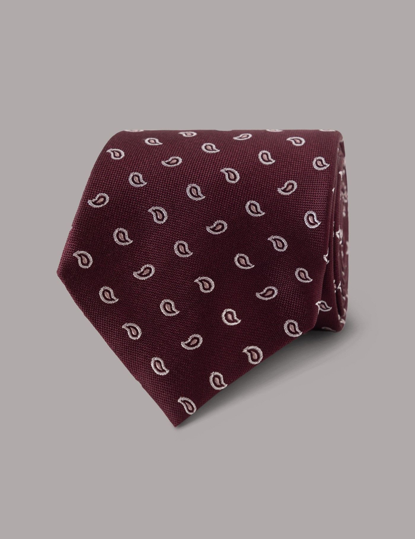 Men's Burgundy & Pink Micro Paisley Tie - 100% Silk | Hawes & Curtis