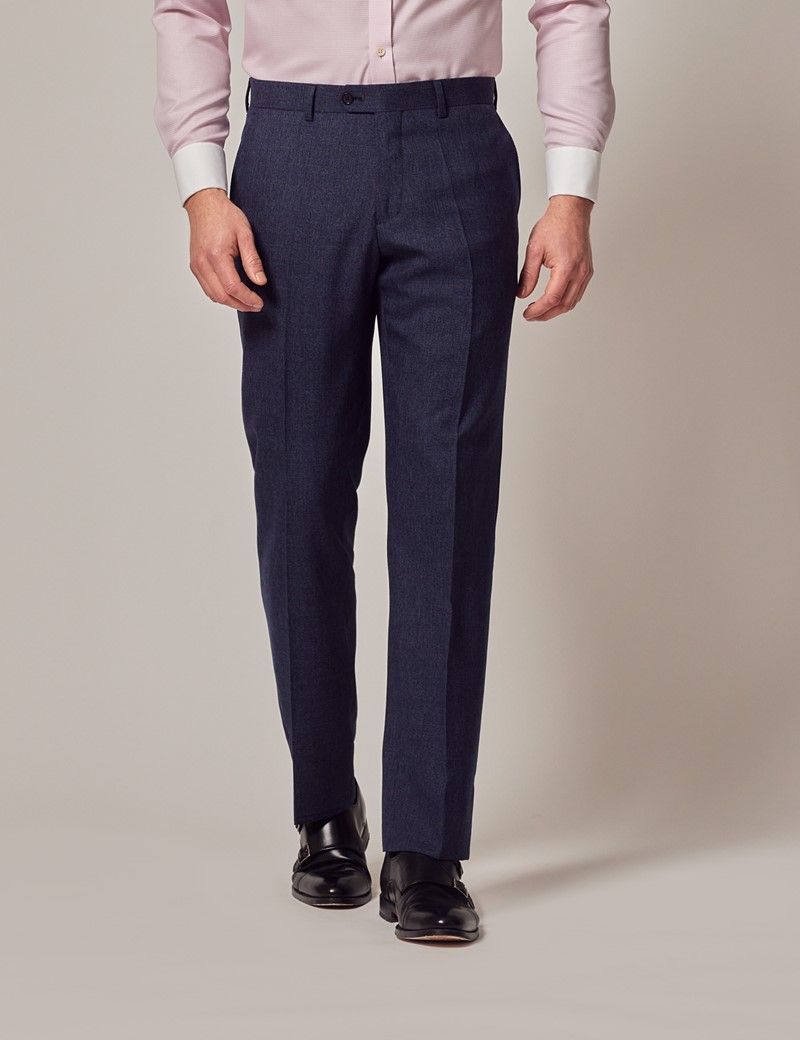 100% Wool Prince of Wales Check Men's Slim Fit Suit Trousers in Blue ...
