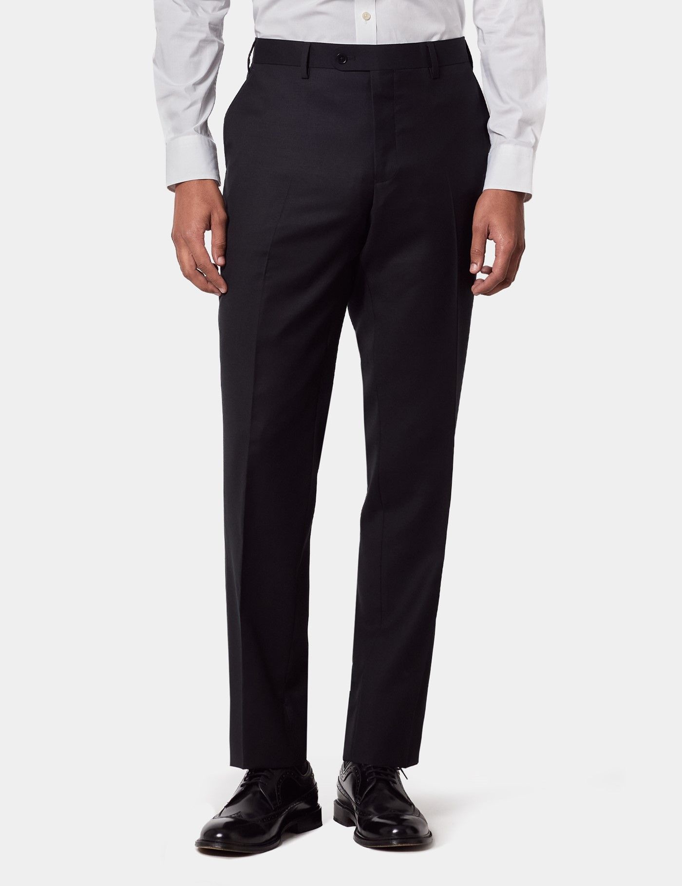 Men's Black Twill Wool Tailored Fit Suit Trousers| Hawes and Curtis