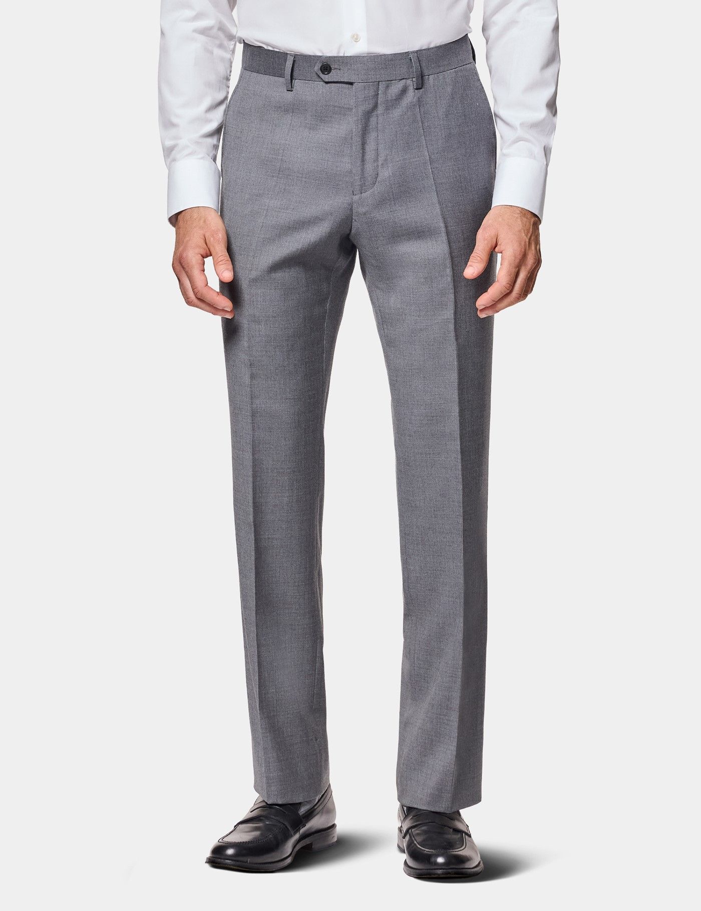 Men's Mid Grey Twill Wool Slim Fit Suit Trousers | Hawes & Curtis