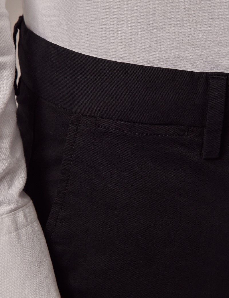 Men's Black Garment Dyed Cotton Stretch Chinos | Hawes and Curtis