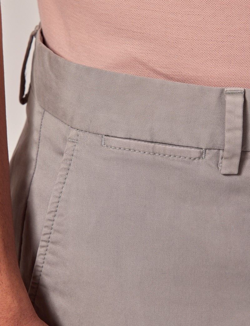 Men's Light Grey Garment Dyed Cotton Stretch Chinos | Hawes and Curtis