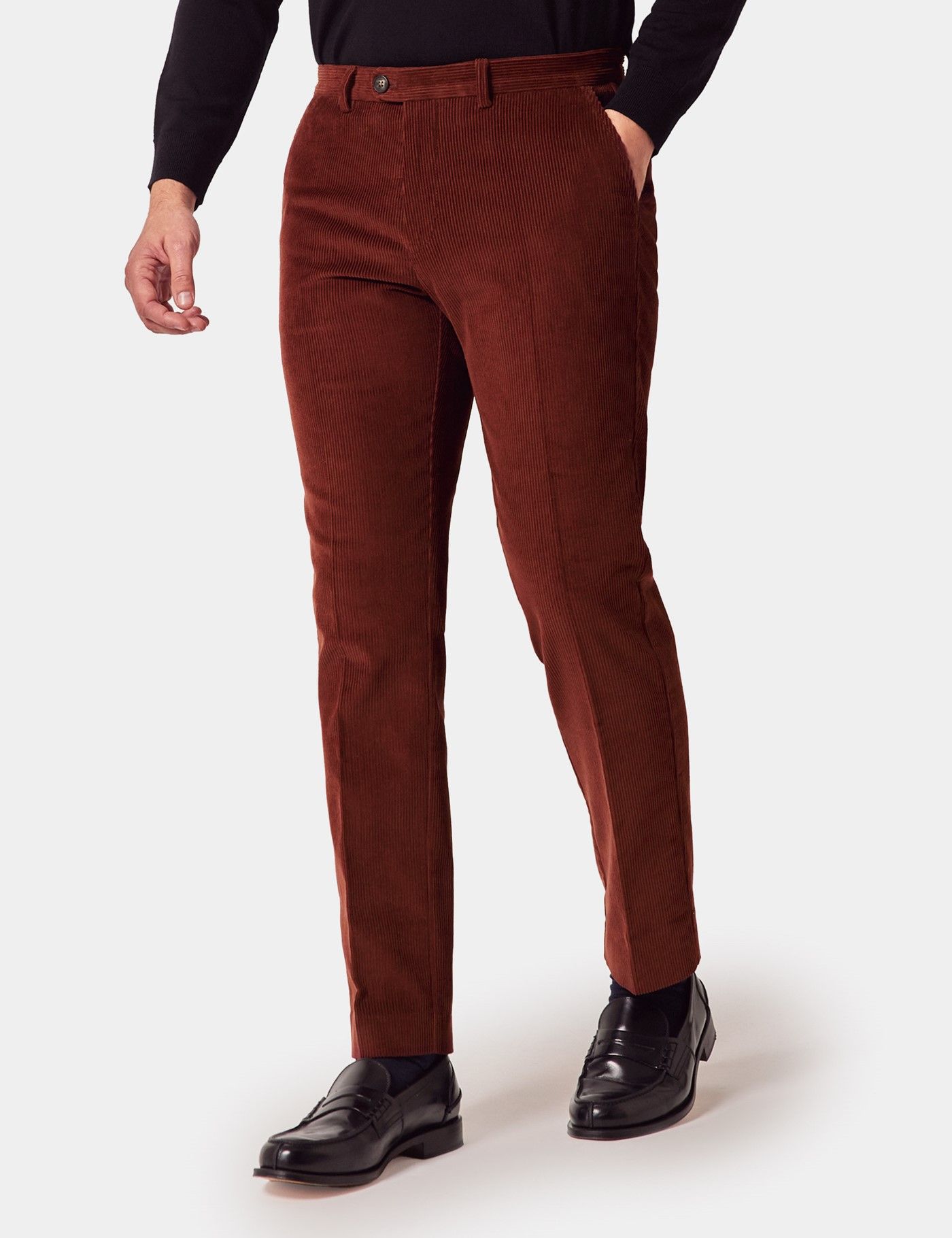 Men's Rust Corduroy Trousers | Hawes & Curtis