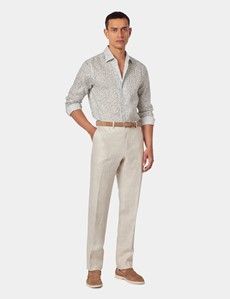 Men's Sage & White Floral Linen Slim Shirt | Hawes & Curtis