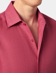 Men's Washed Red Pure Linen Slim Shirt - One Piece Collar - Full ...