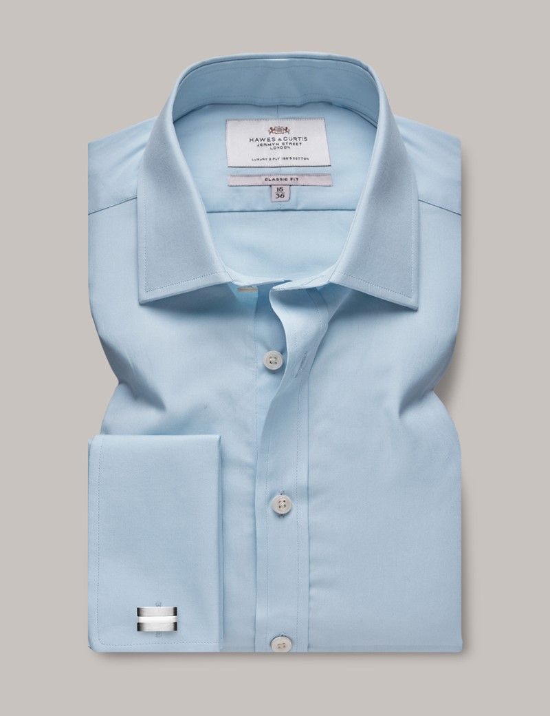 Formal Blue Classic Shirt Double Cuffs Hawes And Curtis