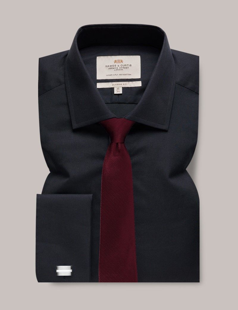 Men's Black Poplin Classic Shirt - French Cuff - Concealed Placket ...