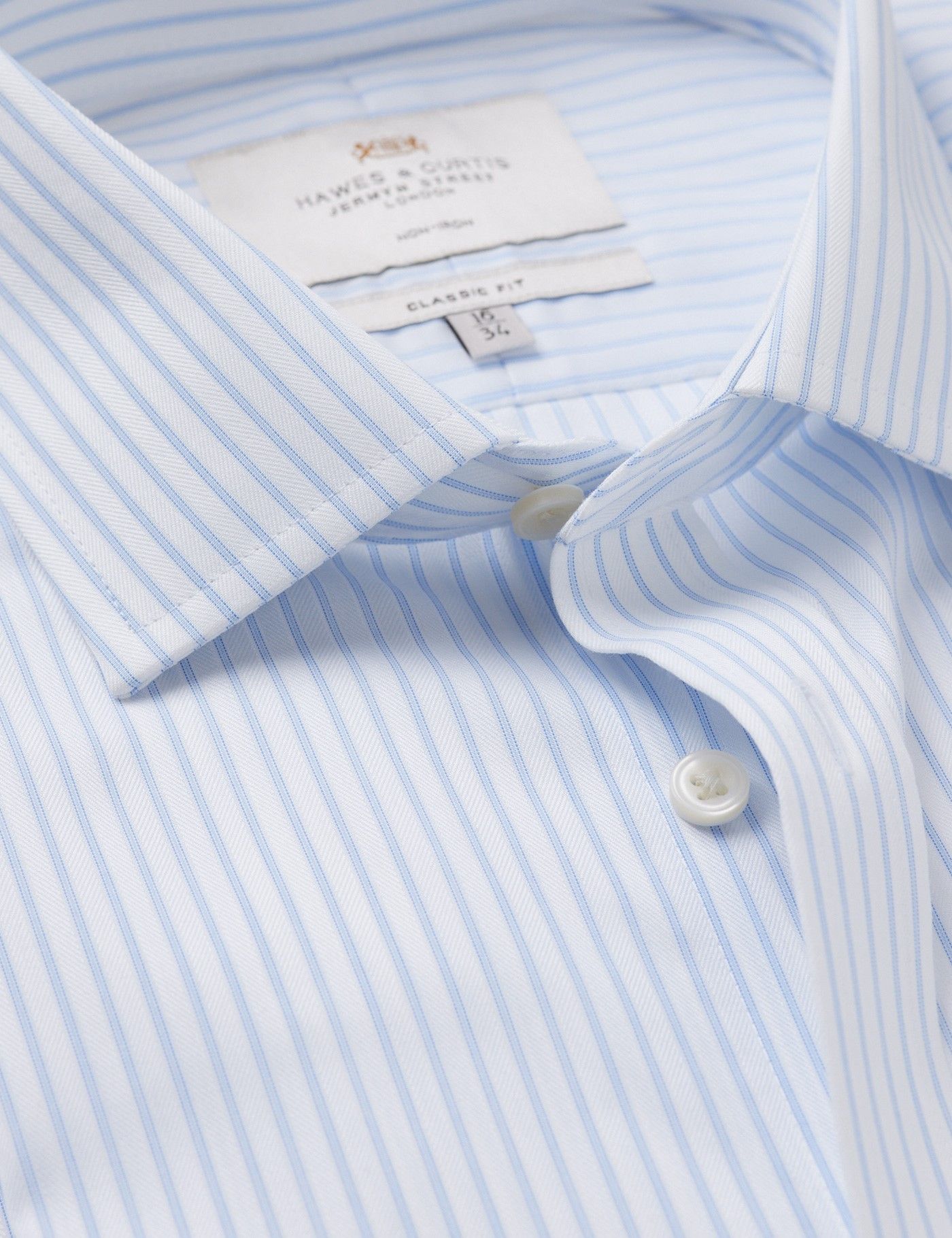 Men's Non-Iron Blue & White Stripe Classic Fit Shirt - French Cuff ...