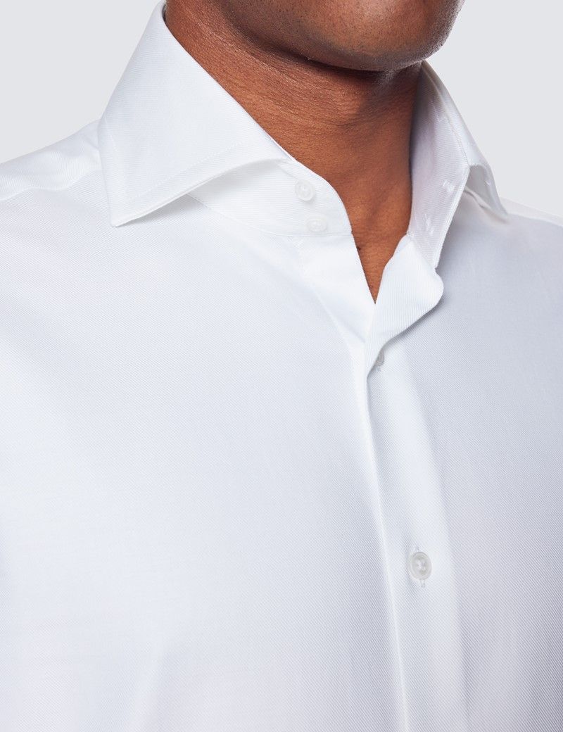 Mens White Twill Slim Shirt High Collar Double Cuff Hawes And Curtis