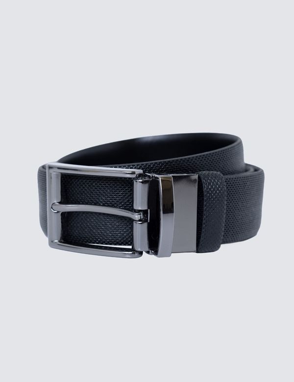Black Textured Reversible Leather Belt