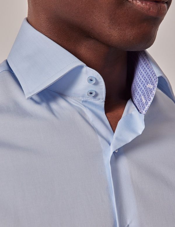 Men's Light Blue Slim Stretch Shirt - Contrast Detail - Mid-Collar ...